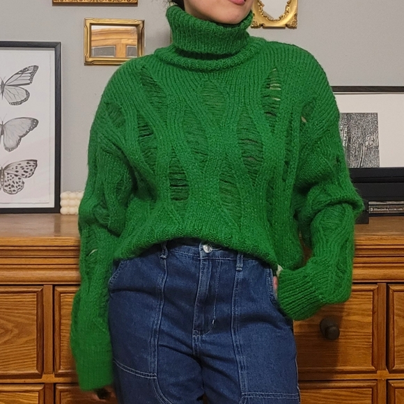 Zara | Sweaters | Zara Green Ladder Stitch Sweater | Poshmark
